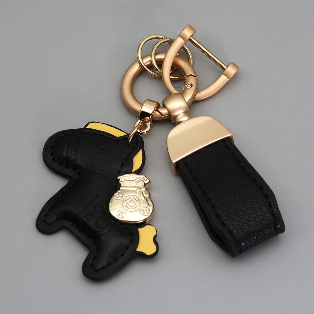 Быстро обогатите себя, брелок для ключей с узором маленькой овечки, кожаный брелок с маленькой лошадкой, интернет-знаменитость, парный брелок с жемчугом и золотом