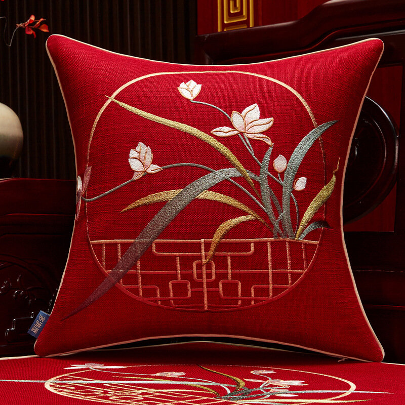 Свадебная красная подушка в китайском стиле, праздничная декоративная подушка для дивана, хлопковая льняная наволочка, подушка для гостиной, подушка для кровати, наполнитель подушки