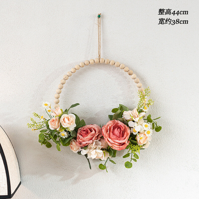 Скандинавский светлый роскошный деревянный венок из бусин, искусственные цветы, свадебные розы, декоративные цветы для стен, настенное украшение для дома, высококачественные декоративные цветы