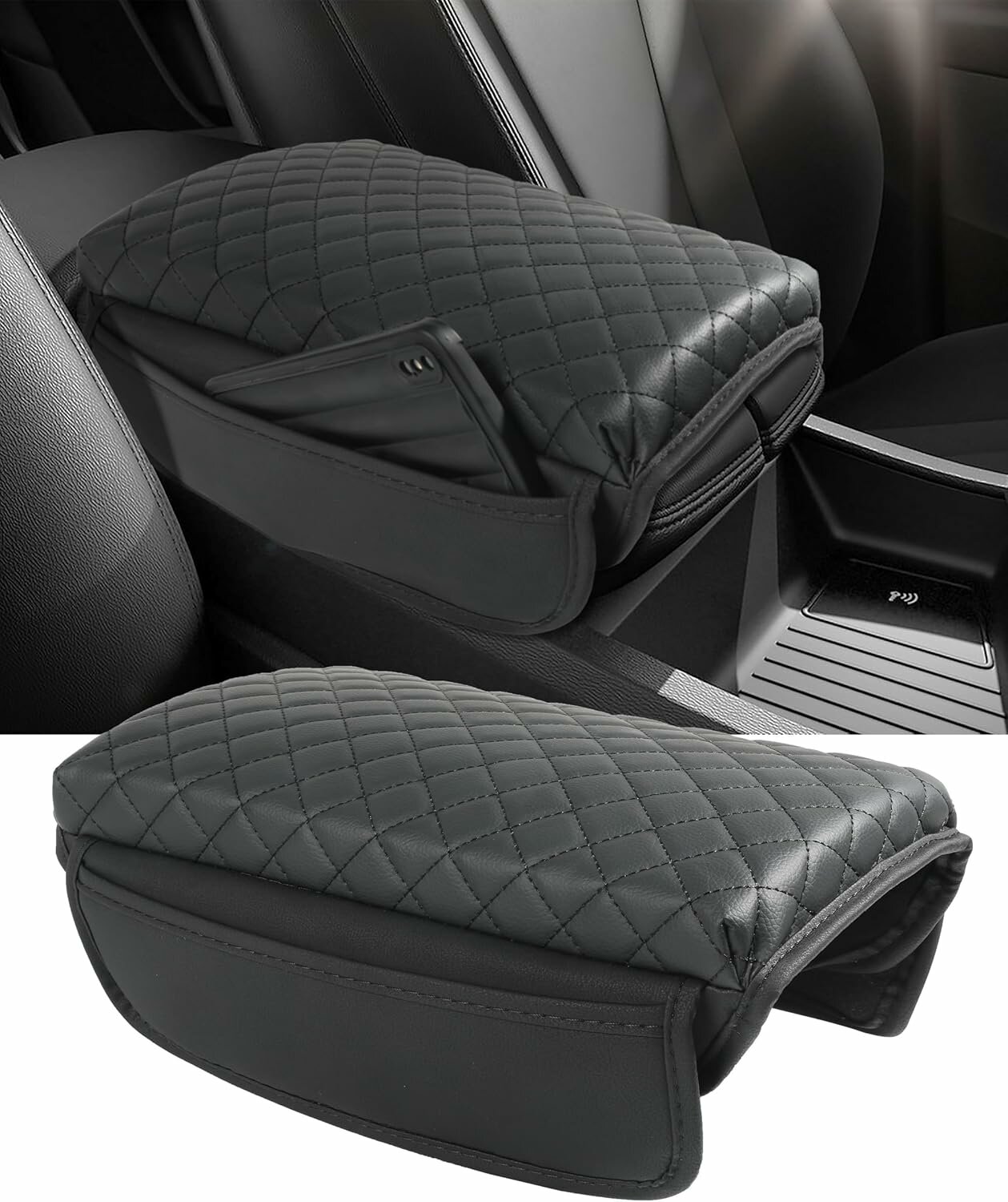 Чехол для подлокотника автомобиля из кожаного материала с углеродным волокном, подушка центральной консоли с органайзерами, чехол для подлокотника, автомобильные аксессуары, защитный чехол для подлокотника, размер 35 х 20 х 3 см