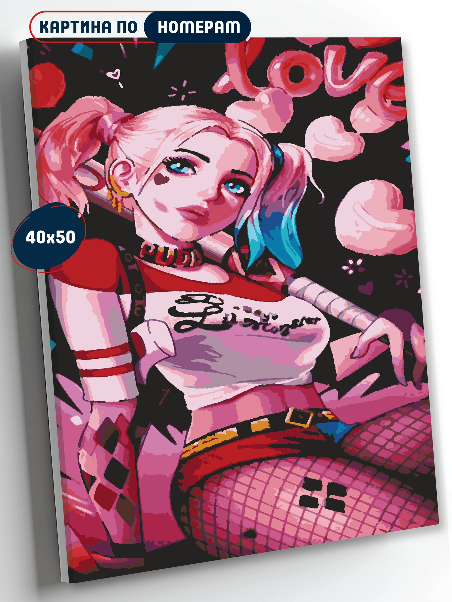 Картина по номерам "Аниме Харли Квинн", Холст на подрамнике 40х50, набор для рисования