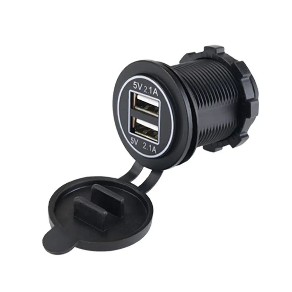 USB-разъем для зарядки, 12 24 В, розетка 2,1 А, двойная с водонепроницаемыми колпачками, кольцами, световой порт автомобиля
