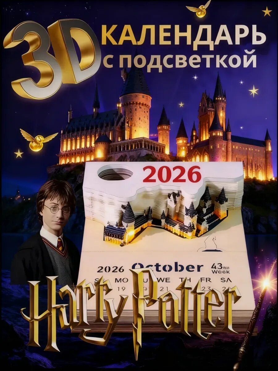 Календарь 3D Замок Хогвартс с подсветкой на 2026 год