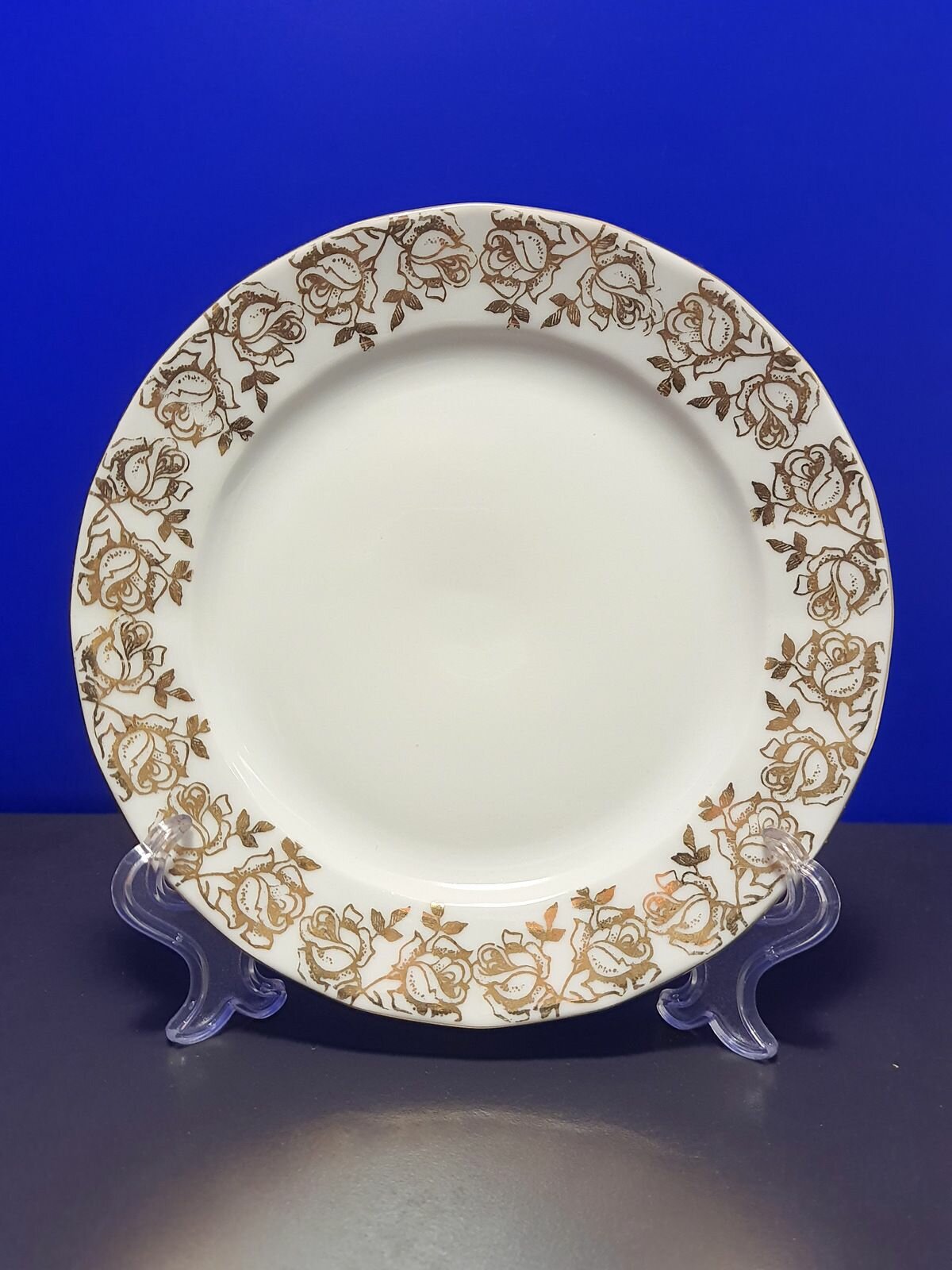Винтажная тарелка десертная Золотая роза фарфор, 19см, Epiag D.F. Богемия Чехословакия, 60е
