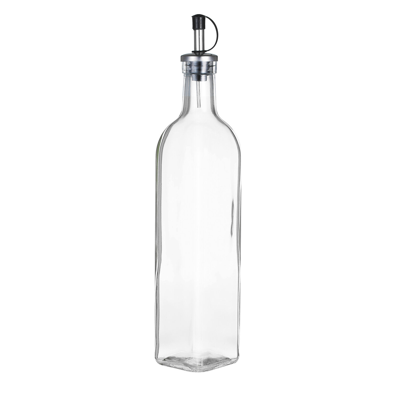 Кухонный стеклянный дозатор для оливкового масла и уксусу, квадратная бутылка для специй с безкапельным горлом для полива, для приготовления и заправок, 500 мл / 17 унций, прозрачный цвет, материал стекло, размер изделия 5.5*5.5*30 см / 2.16*2.16*11.81