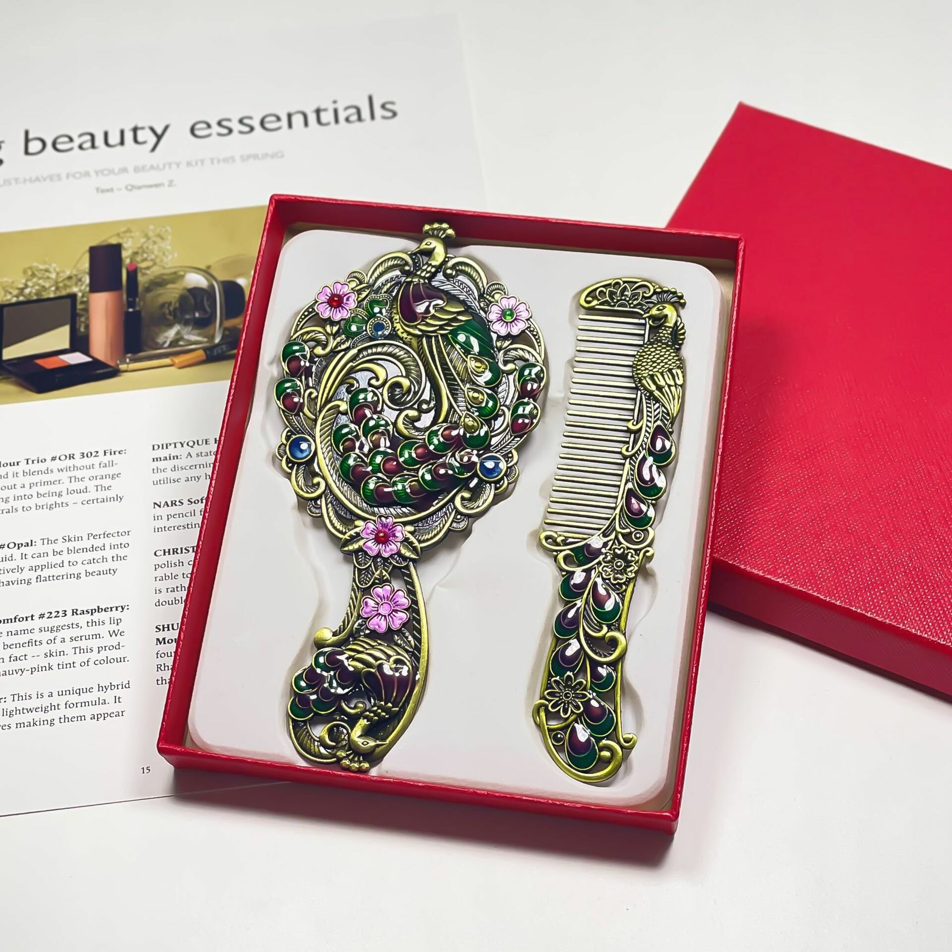 Китайский ретро набор зеркала и расчески, портативный набор зеркал с ручкой в виде павлина, подарок на день рождения, ручной