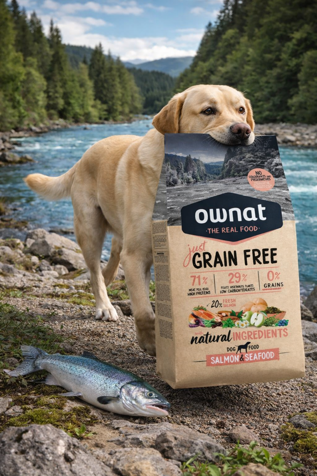 Сухой корм Ownat Grain Free Just, беззерновой для собак, с лососем и морепродуктами, 14 кг
