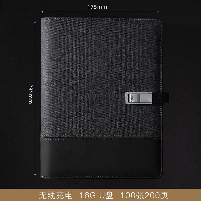 Многофункциональный бизнес-блокнот формата А5 с возможностью замены страниц, с встроенным пауэрбанком, с возможностью нанесения логотипа, портативный.