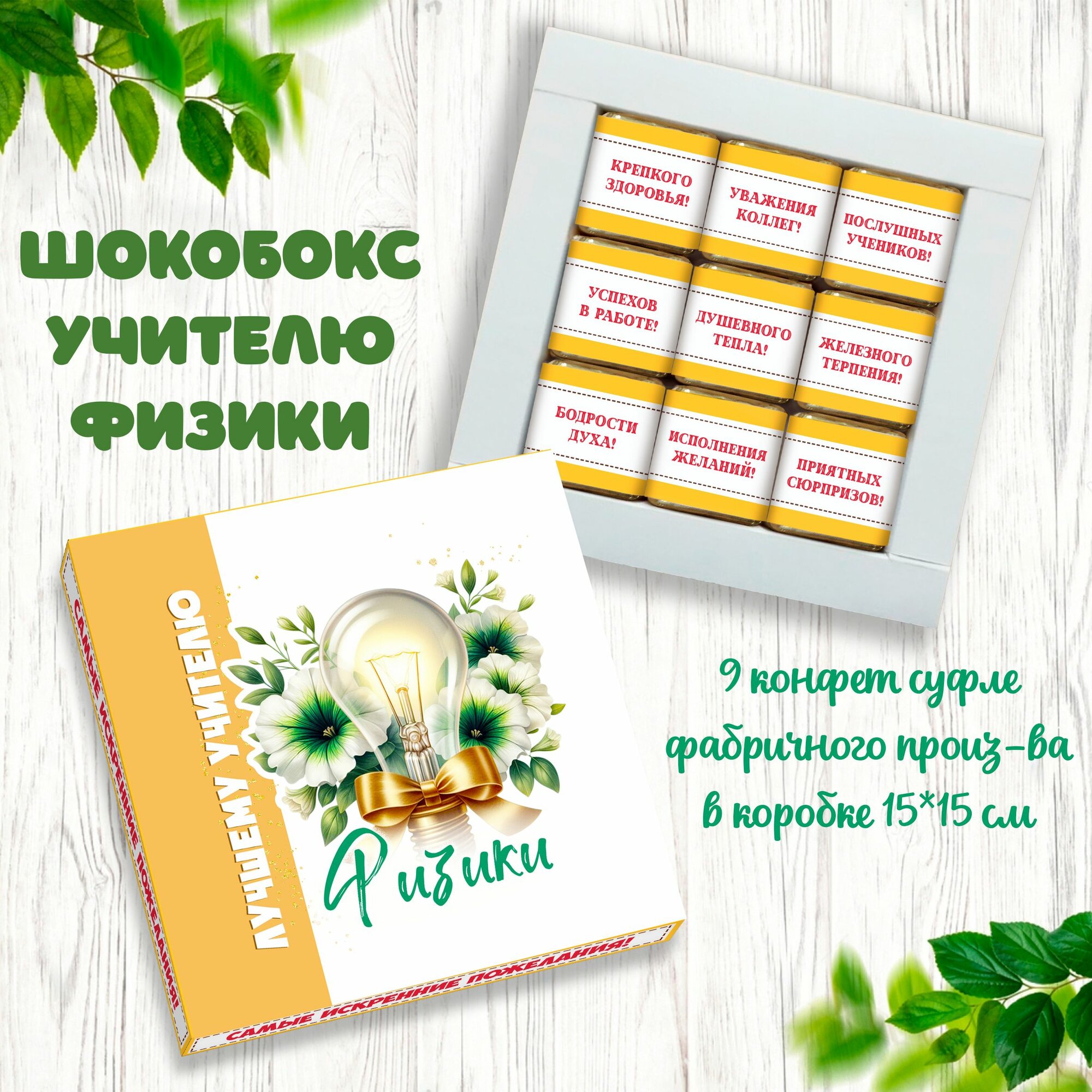 Шокобокс учителю физики. подарочный набор конфет для учителя физики. 9 конфет. 1 коробка