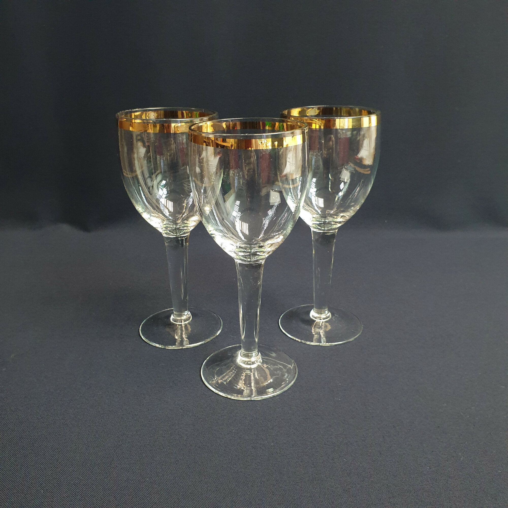 Набор из 3 бокалов, стекло позолота 250 мл, высота 175 мм, винтаж СССР