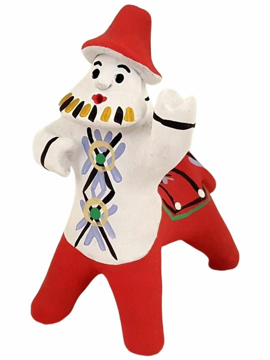 Полкан красный в белом кафтане, Каргопольская глиняная игрушка, ручная авторская работа