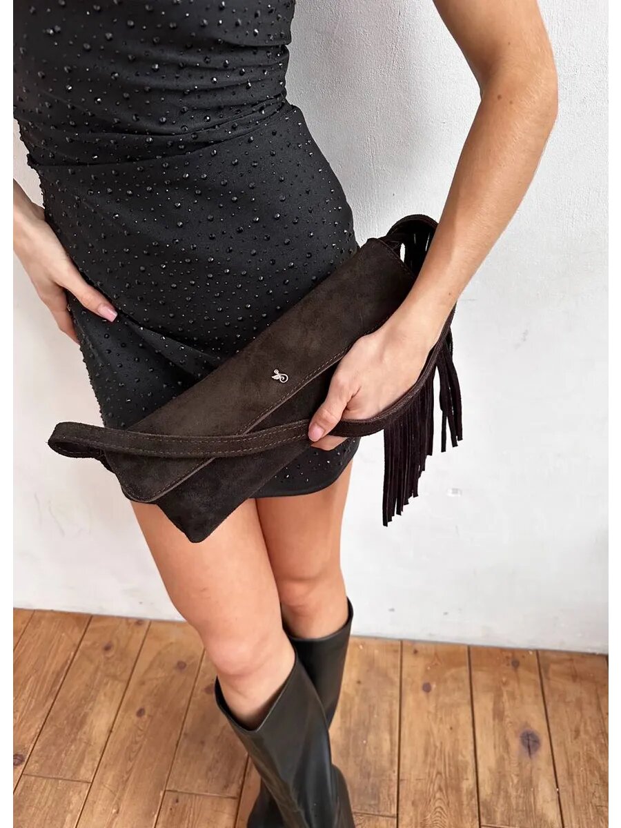 Сумка клатч  Клатч из замши с бахромой