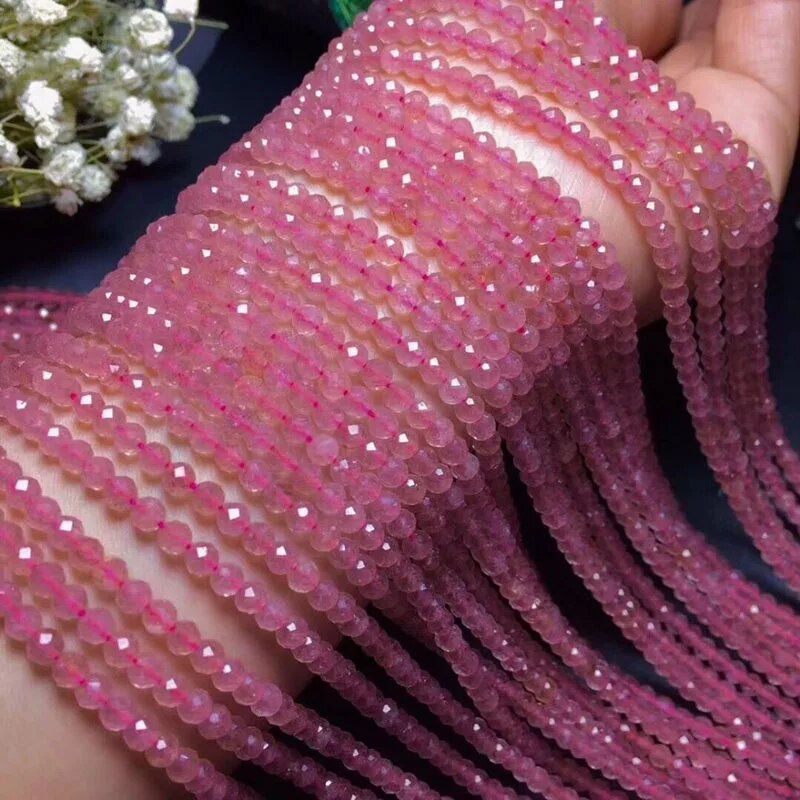 Бусины из натурального камня Турмалин Сапфир Розовый, 2 мм, Strawberry Quartz