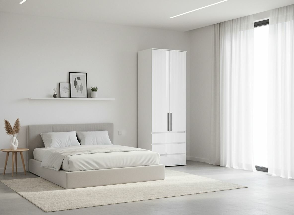 Норд Шкаф 2-х ств.(800) с ящиками Белый Глянец/ Белый