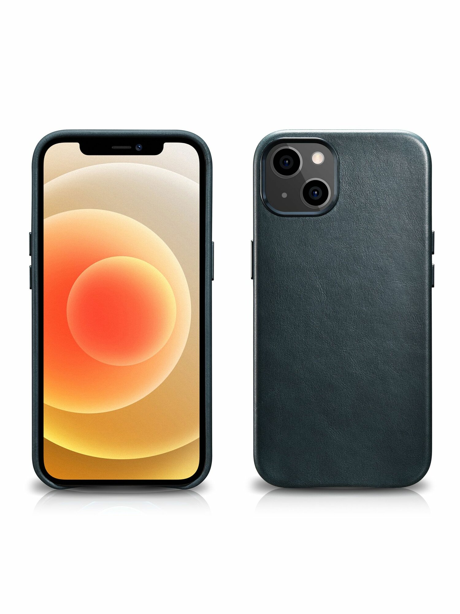 Кожаный чехол накладка Oil Wax Back Case для iPhone 13, сине-зелёный