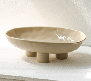 HAQI Керамическая овальная чаша для фруктов на трех ножках, 25 см, стильная сервировочная тарелка для кухни, декоративная высокая ваза для конфет или ключей, акцент в интерьере