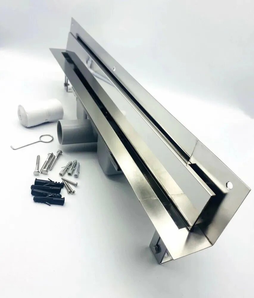 Душевой трап (лоток) стеновой (в стену) 800х60 ZEISSLER BAD818002 Profi, гидро+сухая защита от запаха, накладная панель нержавеющая сталь-глянец