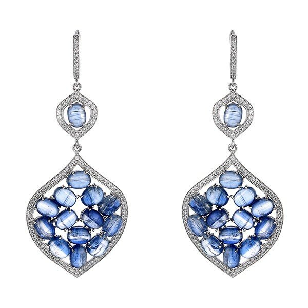 Серьги, серебро, 925 проба, фианит, кианит