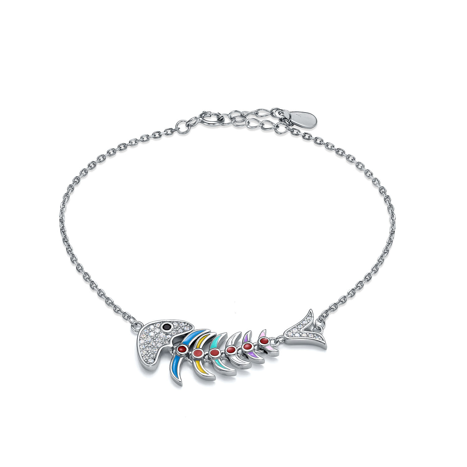 Браслет-цепочка, серебро, 925 проба, родирование, фианит