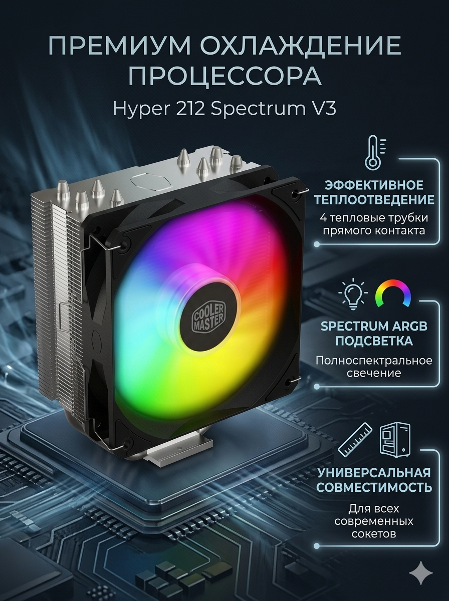 Кулер для процессора Cooler Master Hyper 212 Spectrum V3 (RR-S4NA-17PA-R1)