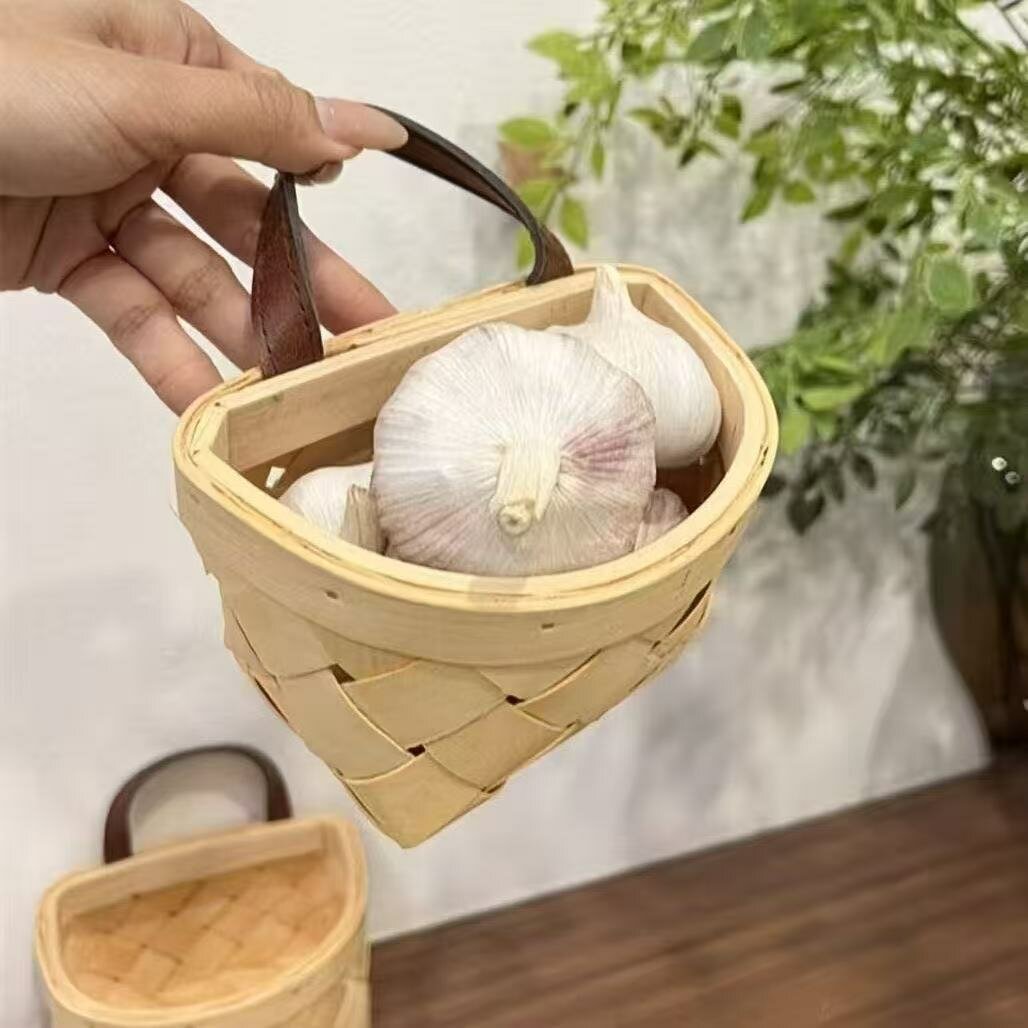 Кухонная корзина для хранения овощей, плетеная синяя, с кожаными ручками, небольшого размера (9×13 см)