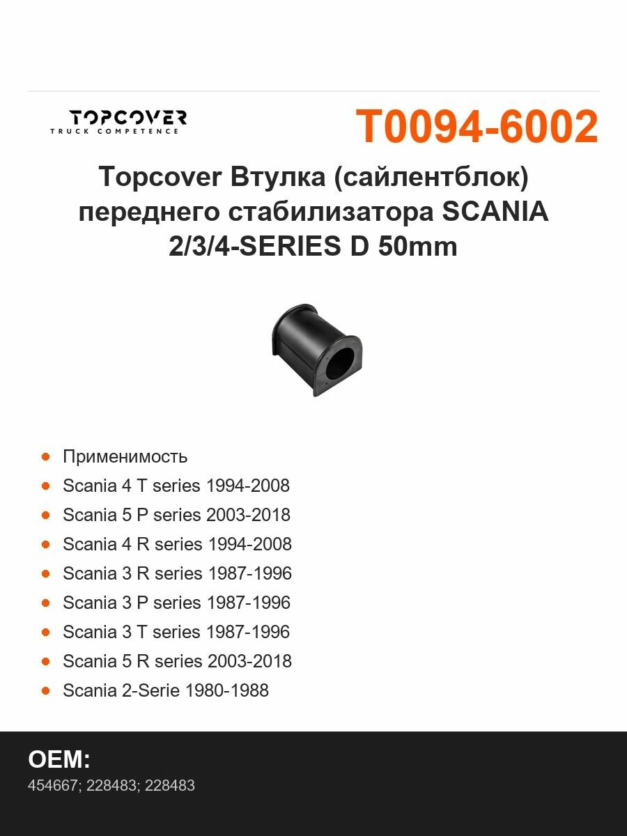 Topcover Втулка (сайлентблок) переднего стабилизатора SCANIA 2/3/4-SERIES D 50mm