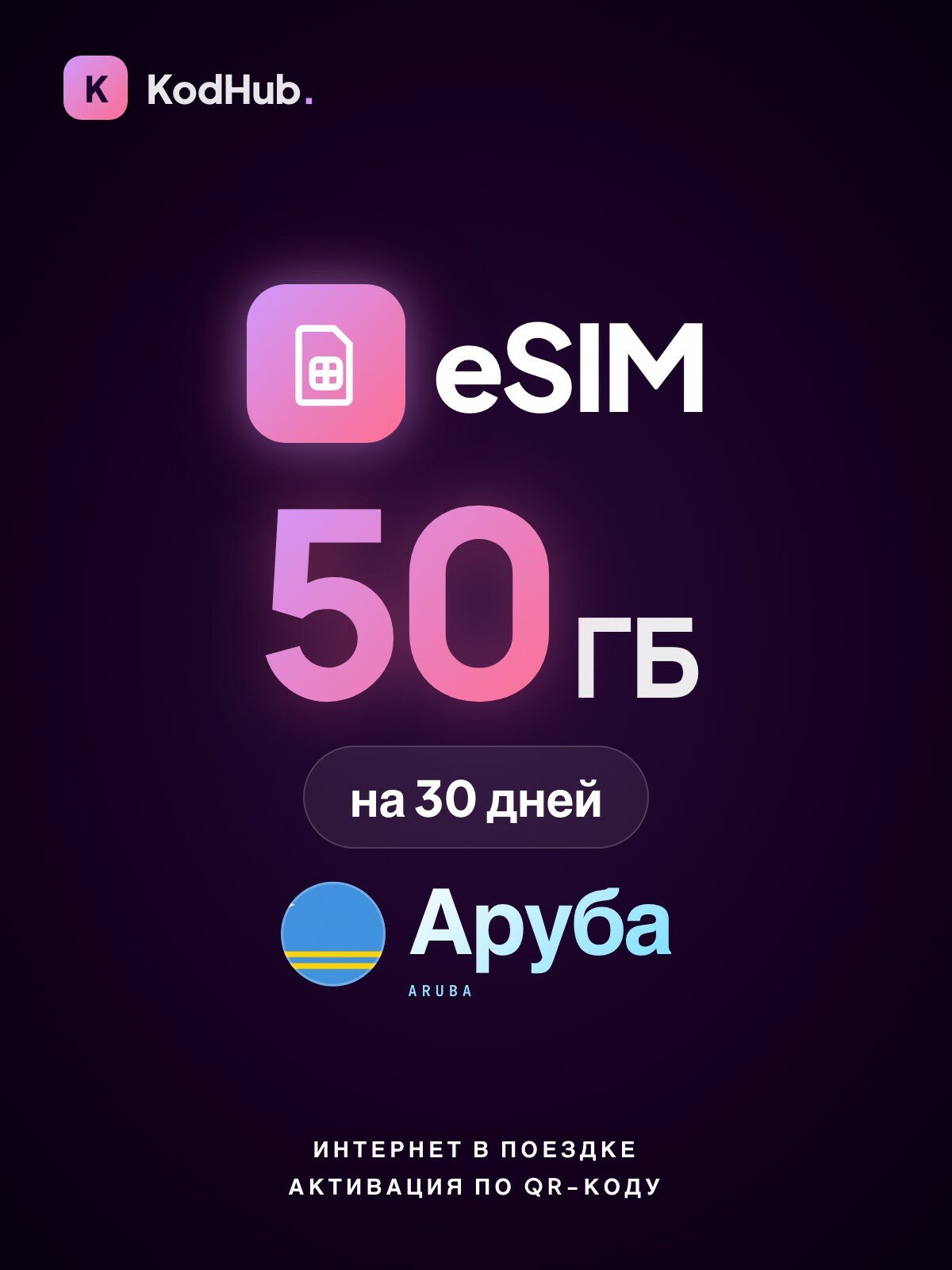 Туристическая eSIM Аруба 50 ГБ на 30 дней | интернет в поездке, связь за границей | QR-код активации
