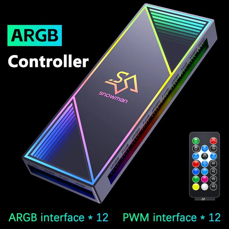 Контроллер ARGB Snowman H12 Black, 12 ARGB + 12 PWM