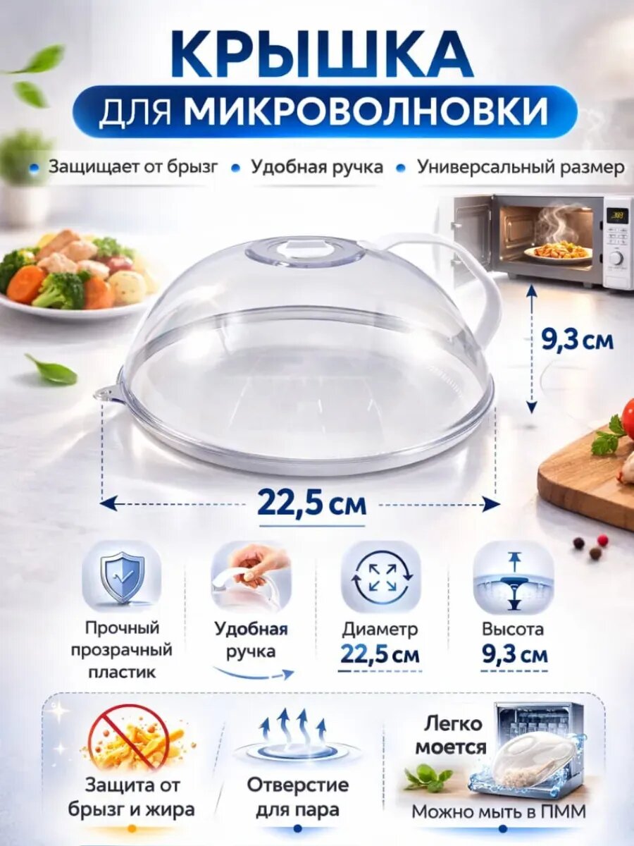 Крышка для микроволновки пластиковая с ручкой, защитный