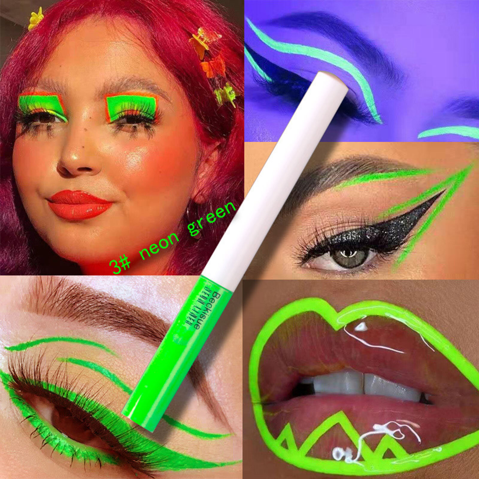 Neon Eyeliner UV Light Pastels для макияжа глаз, долговечный жидкий тень для глаз, Neon Liner, 10g, цвета: желтый, зеленый, фиолетовый, розовый, синий, оранжевый, красный, белый (выбор), размер 7*1*1cm, вес 13g, 1шт