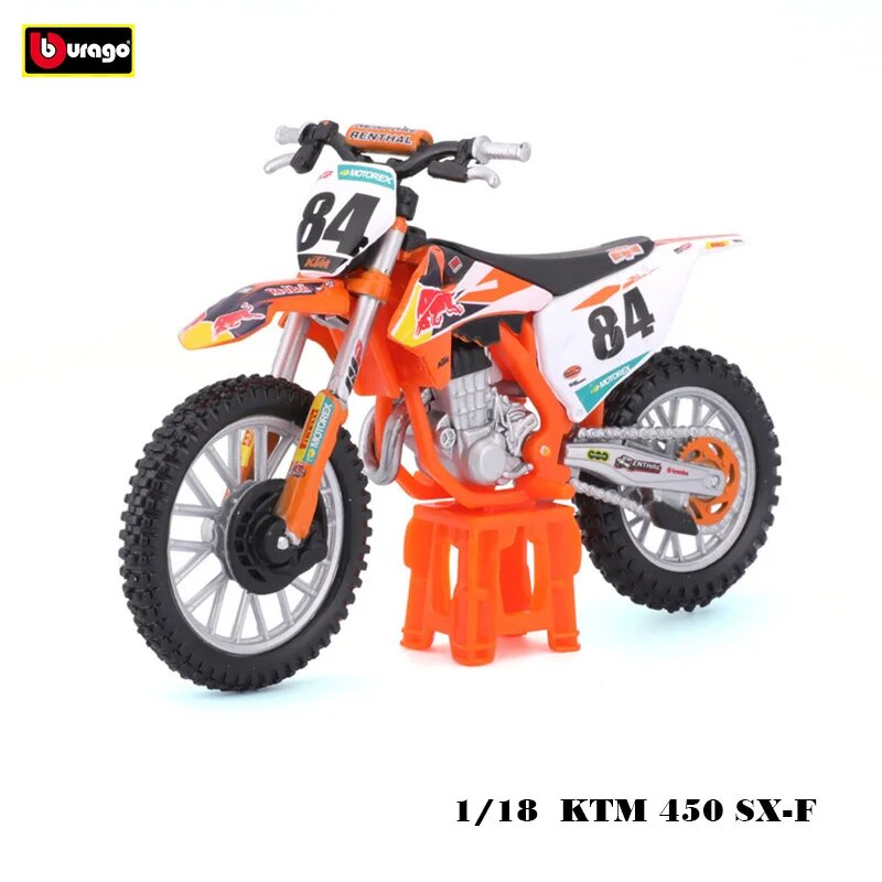 Bburago Red Bull KTM 450 SX-F 2018 металлическая модель мотоцикла 1:18 Оранжевый, KTM 450 SX-F 2018