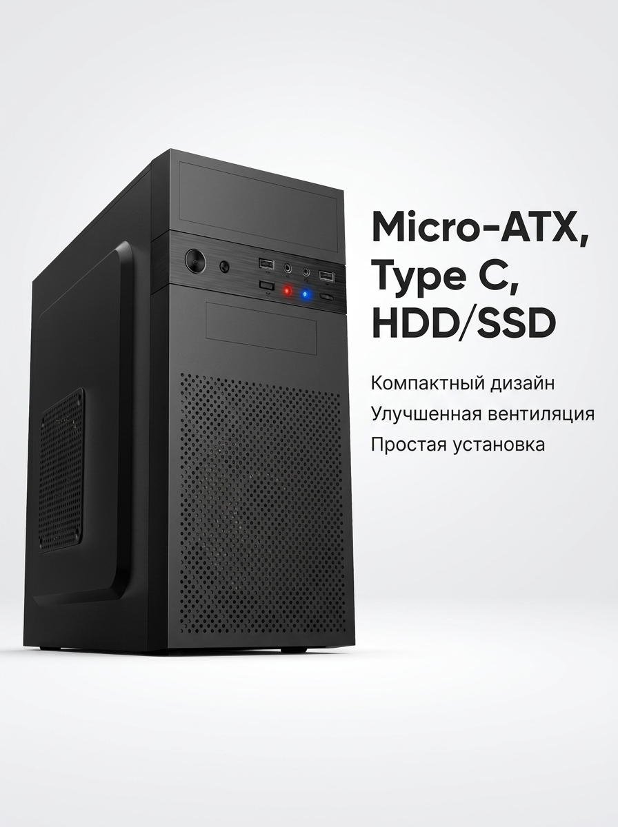 Корпус для ПК без ТМ IS010-BK Черный Micro-Tower БП 500Вт USB Type-C
