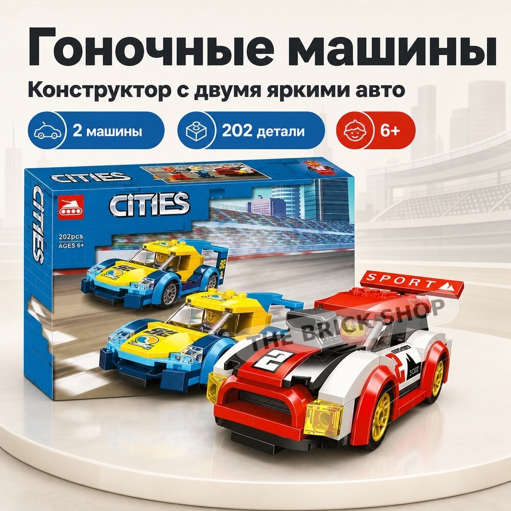 Конструктор гоночные машины, 202 деталей, подарок для детей и взрослых