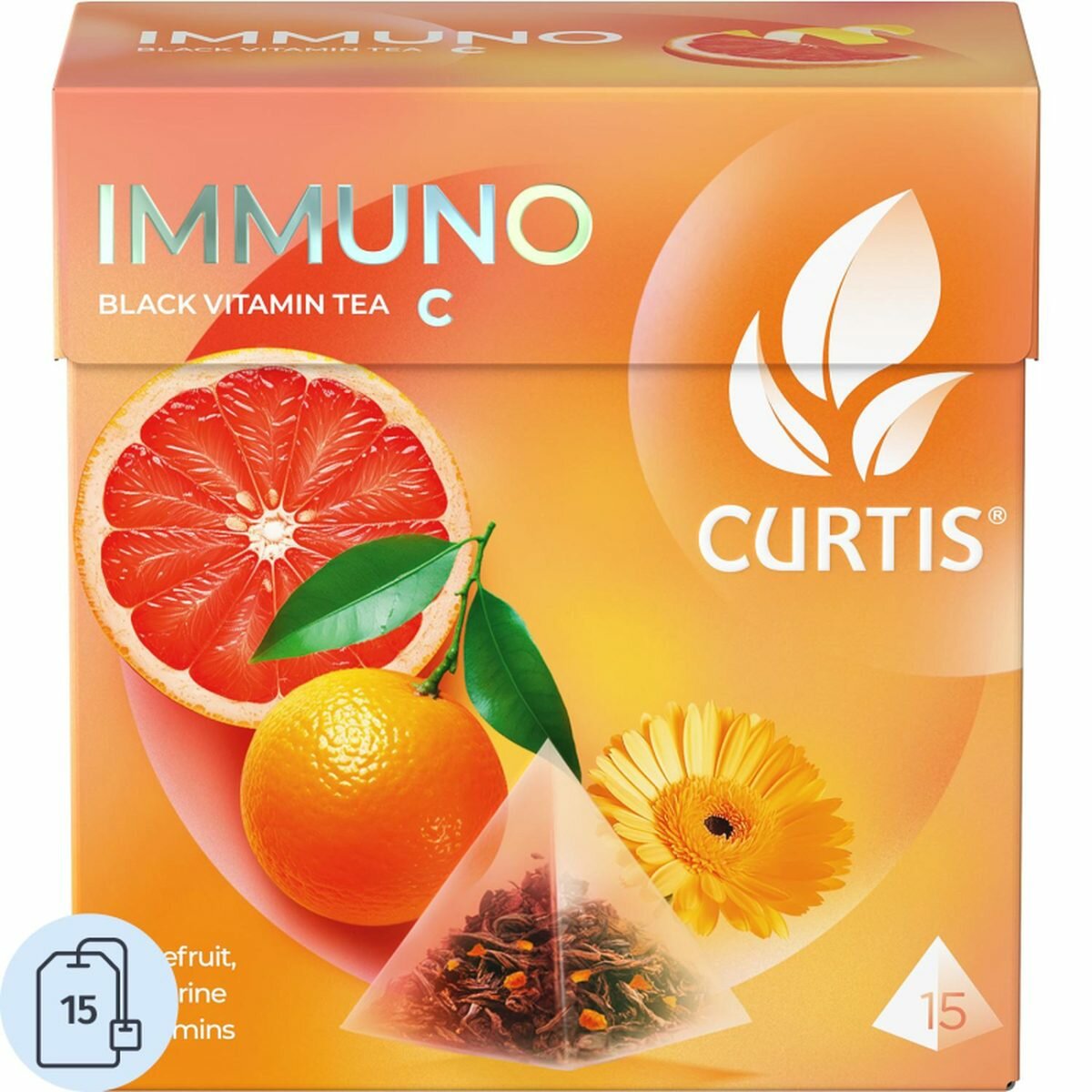 Чай Curtis Immuno черный грейпфрут, лайм и мандарин 15 пакетиков-пирамидок, 12шт.