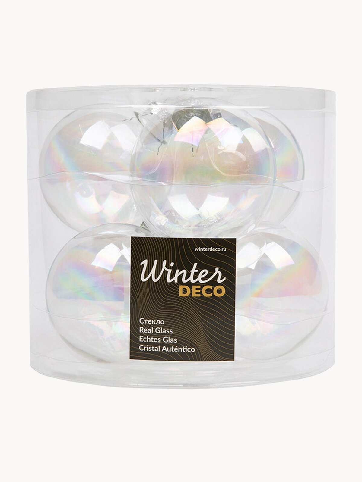 Набор стеклянных шаров 8 см прозрачный перламутр, 6 шт, Winter Deco, 2000265