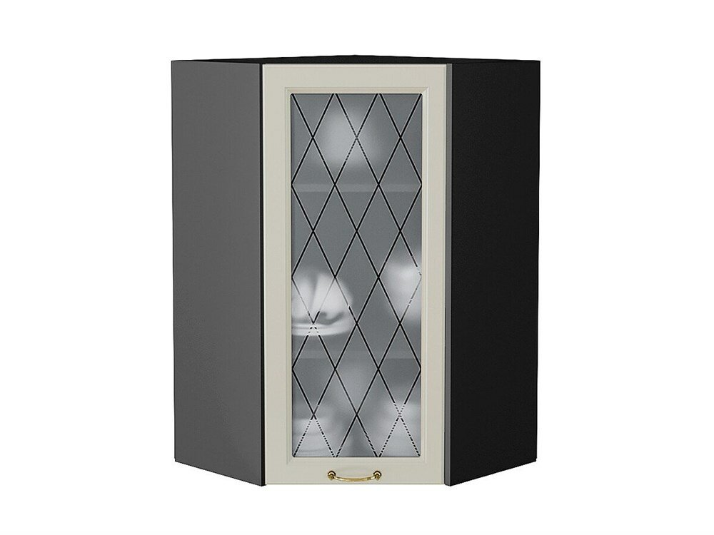 VVT Шкаф верхний угловой остекленный Ницца Graphite, Агат, 920 В*Ш*Г 920*600*600, фасад МДФ/Стекло Агат, корпус Graphite Агат