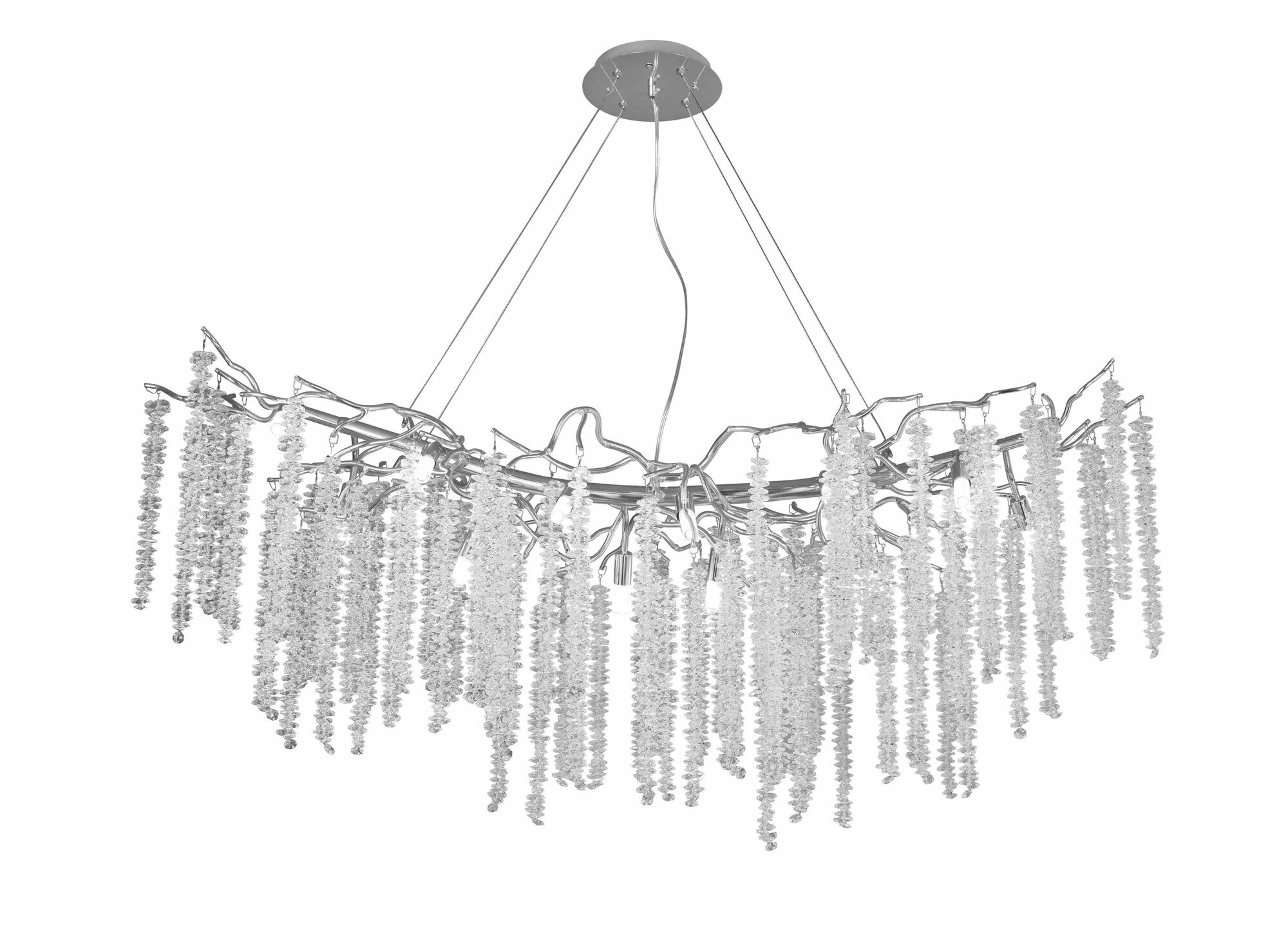 Люстра Cristallo хрустальная серебро подвесная с прозрачными хрустальными подвесками на 12 ламп E14, регулировка по высоте