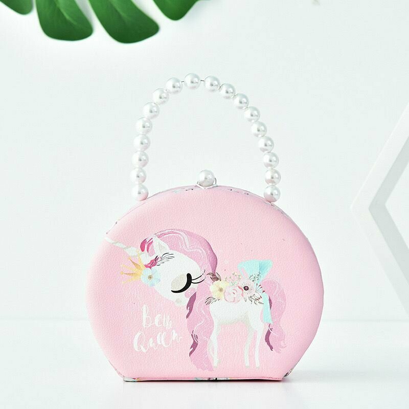 Сумочка - шкатулка для украшений с единорогом детская розовая с