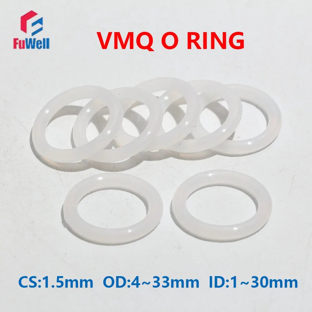 Fuwell 50/100/200 шт. VMQ уплотнительное кольцо толщиной CS 1,5 мм белые резиновые уплотнительные прокладки наружный диаметр 4 ~ 33 мм термостойкое пищевое силиконовое уплотнительное кольцо