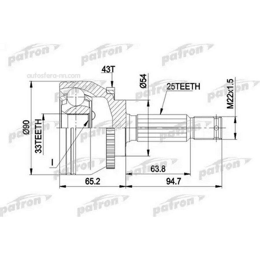 PATRON PCV5052 ШРУС наружн к-кт [A:25 B:33 D: 54 ABS:43] MITSUBISHI: GALANT VI 2.0-2.4 GDI 96-03