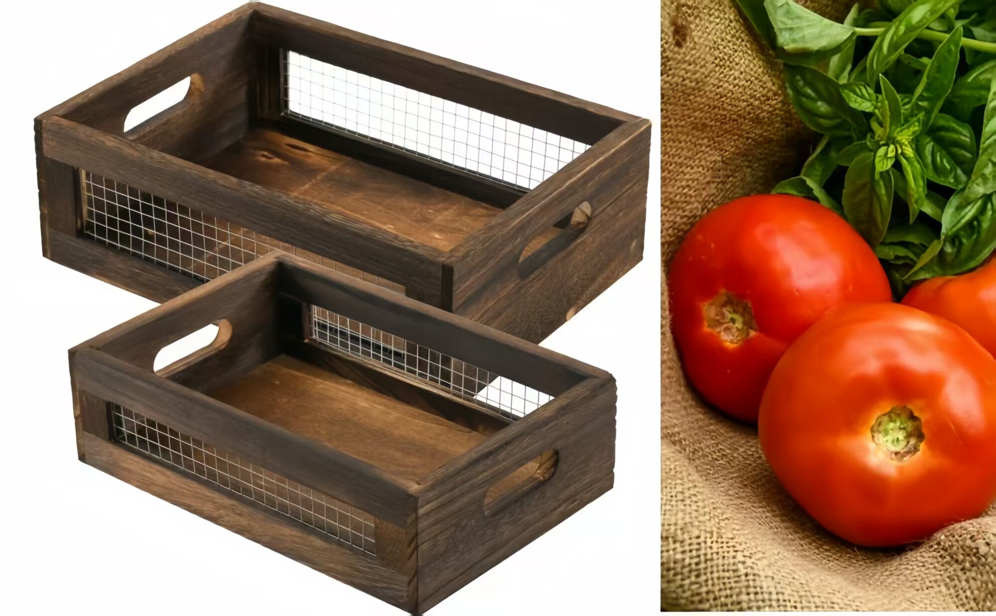Набор из 2 деревянных корзин-органайзеров в рустикальном стиле