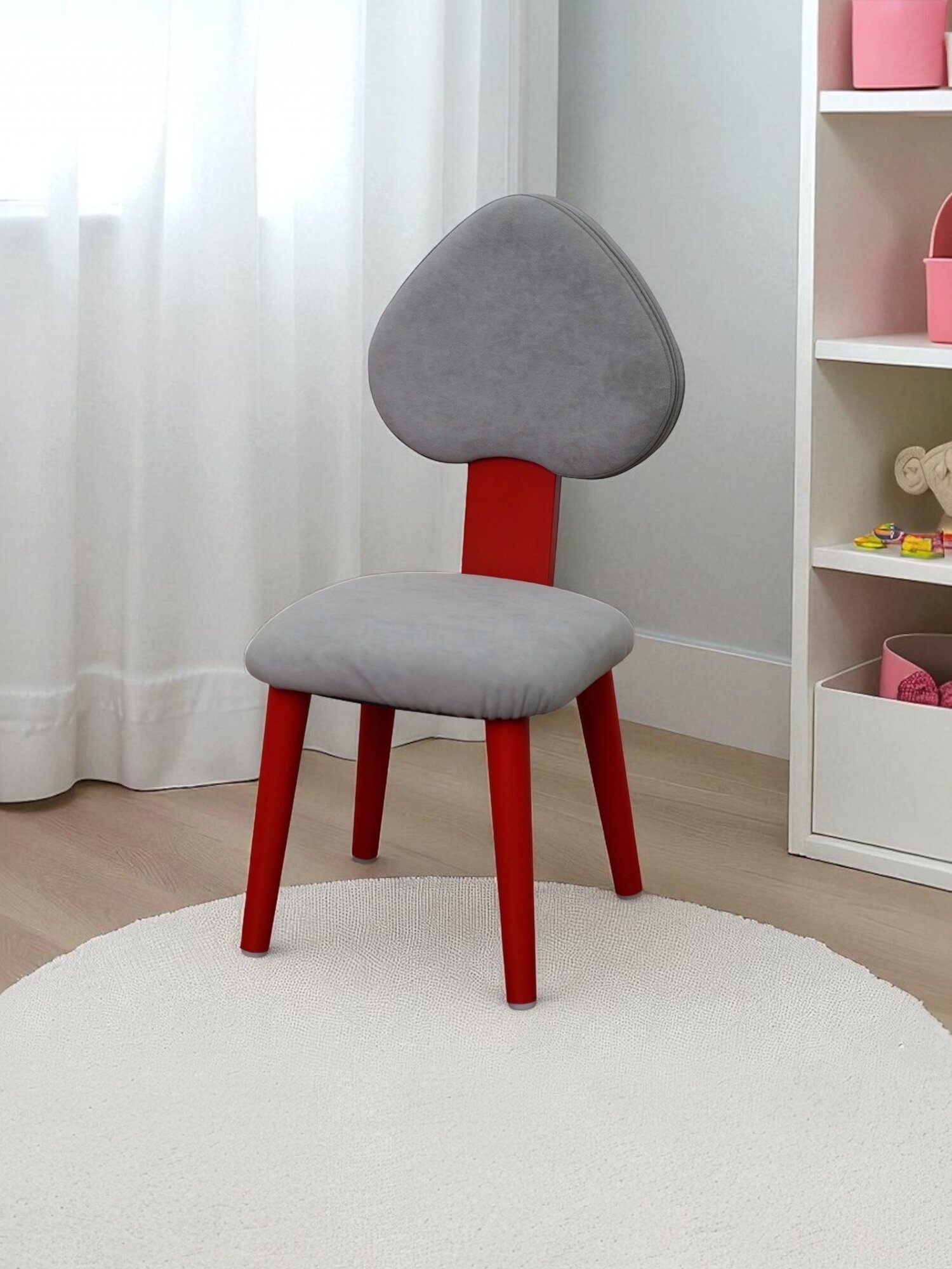 Стул детский Непоседа сердце серый, красные ножки, рост ребенка 120-135 см, камебель