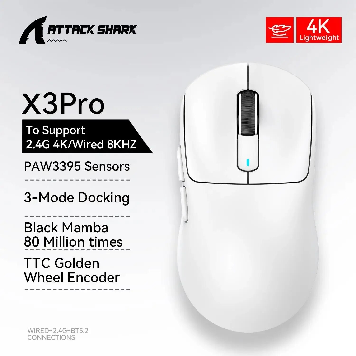 Беспроводная игровая мышь Attack Shark X3 Pro 26К DPI X3Pro White-4K