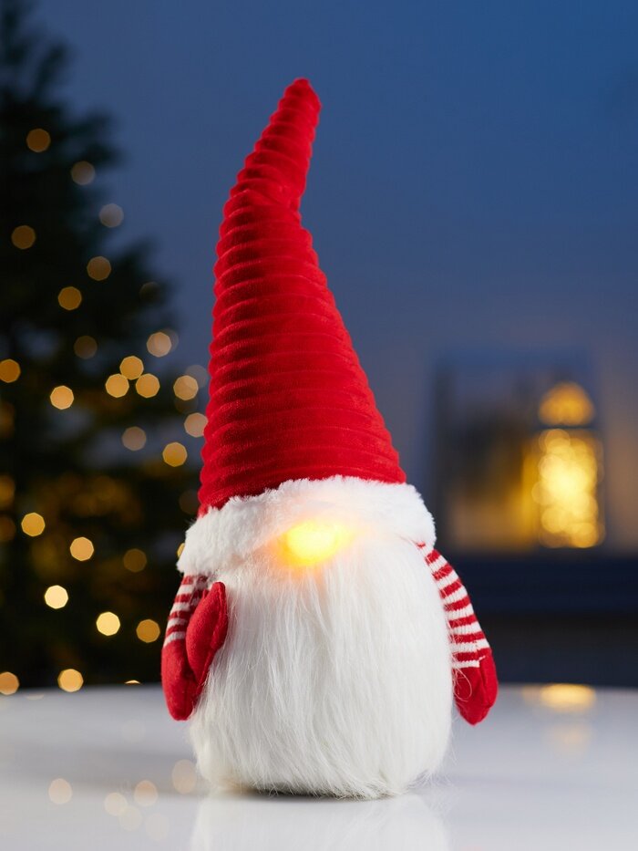 Фигура текстиль Гном романтик в красном 40 см, 1 LED, от батареек LR1130 3, свечение тёплое белое