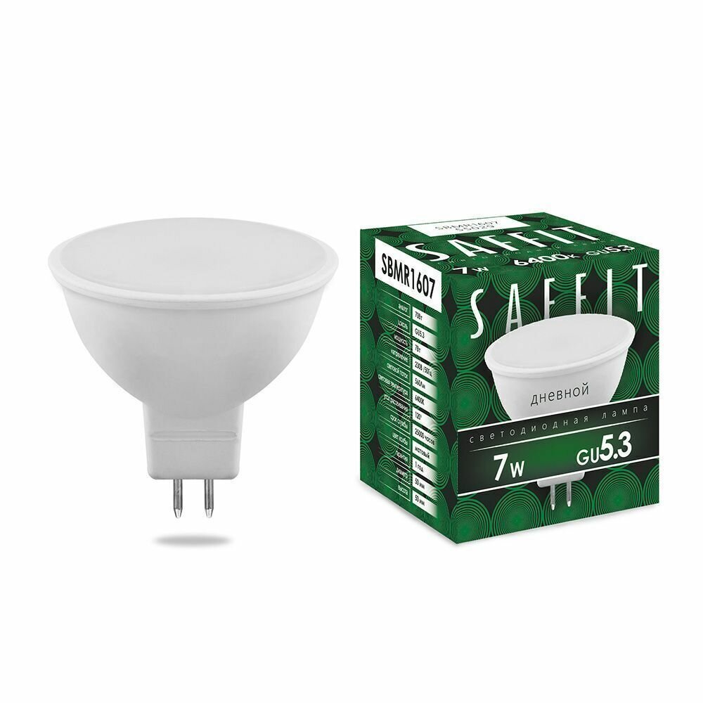 Лампа светодиодная (упаковка - 5шт.) Лампа led для дома 7W MR16 GU5.3 6400K, Рефлекторная, SAFFIT SBMR1607 55029