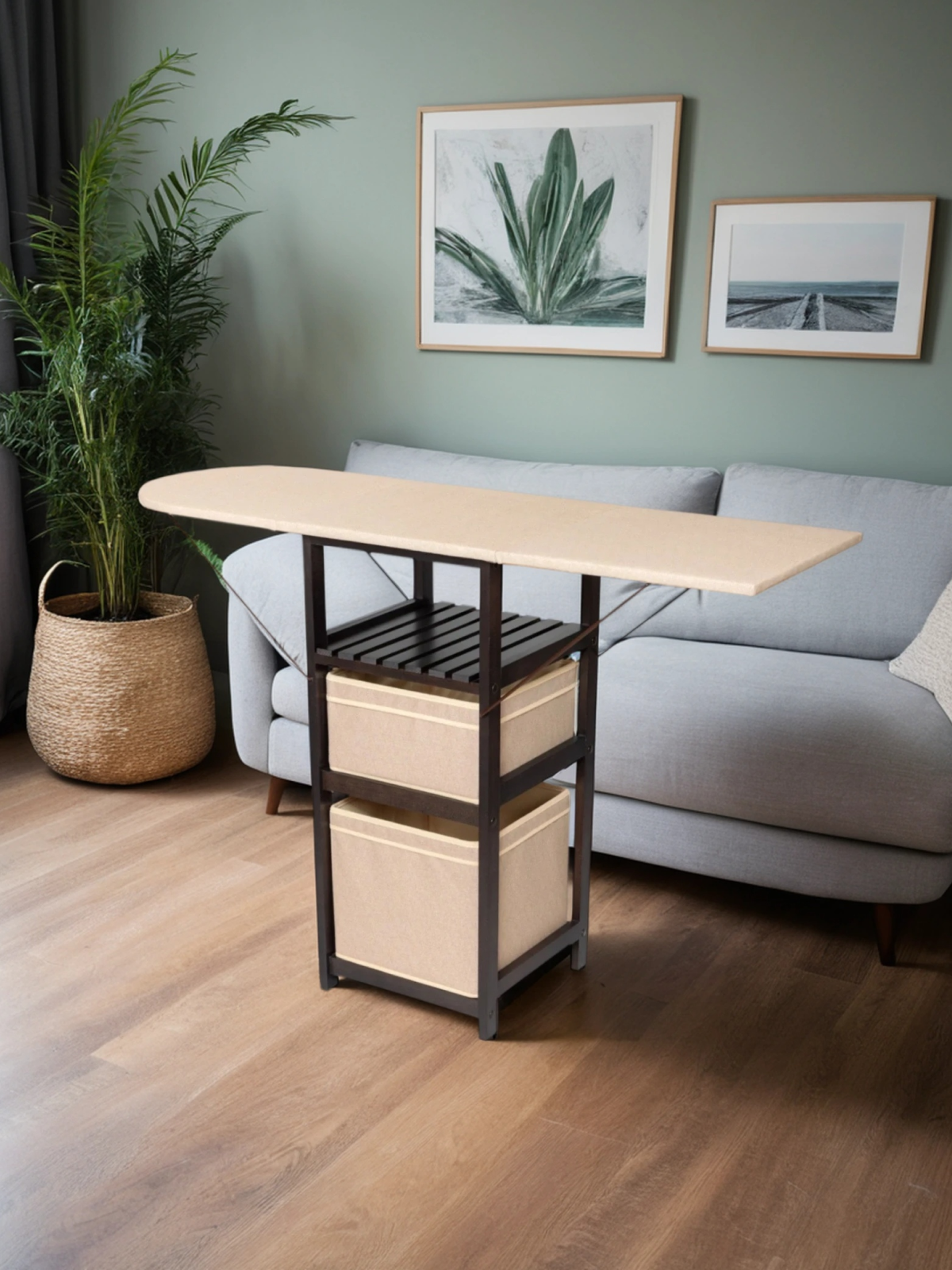 Гладильный комод K-home мини с 2 ящиками Венге, ткань Беж однотонный