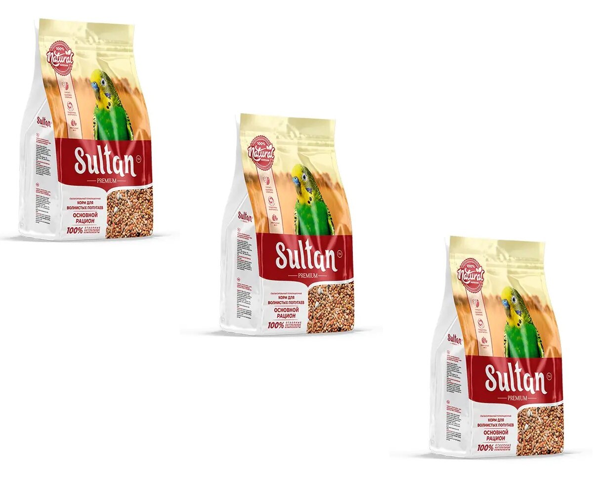 Полнорационный корм Sultan Premium для волнистых попугаев , 500г 3шт