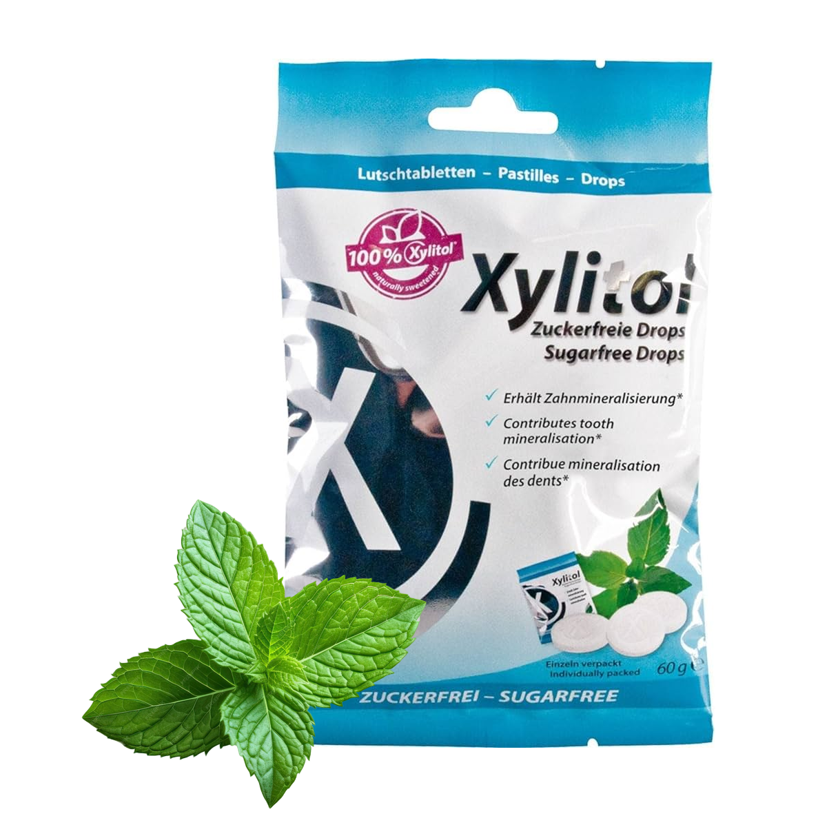 Леденцы Miradent Xylitol, с ксилитом, антибактериальный эффект Мята, 26 шт