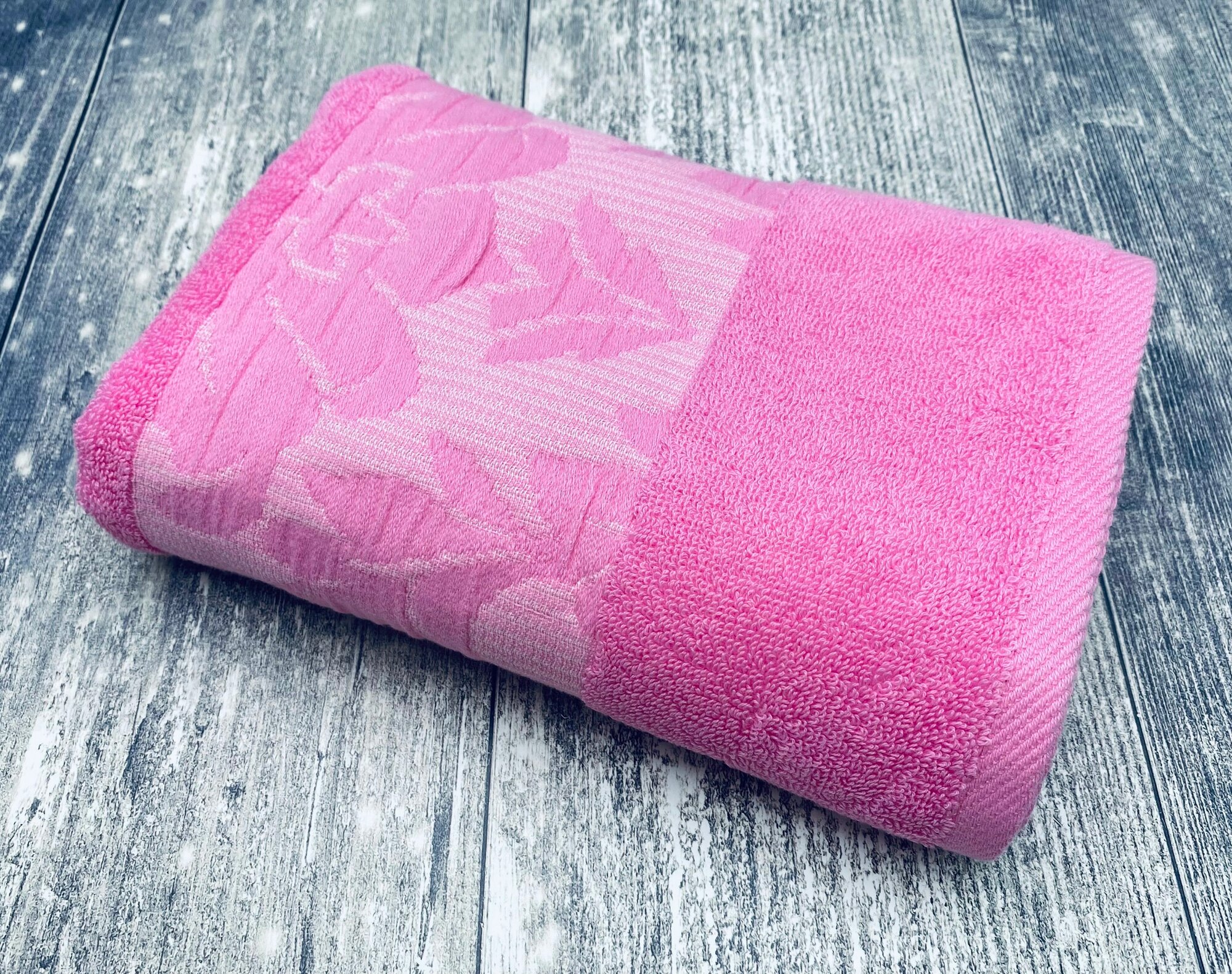 Полотенце Махровое в подарок женщине, маме, бабушке, сестре на 8 марта, на День рождения Жатка Холодный-Розовый 45х90 см