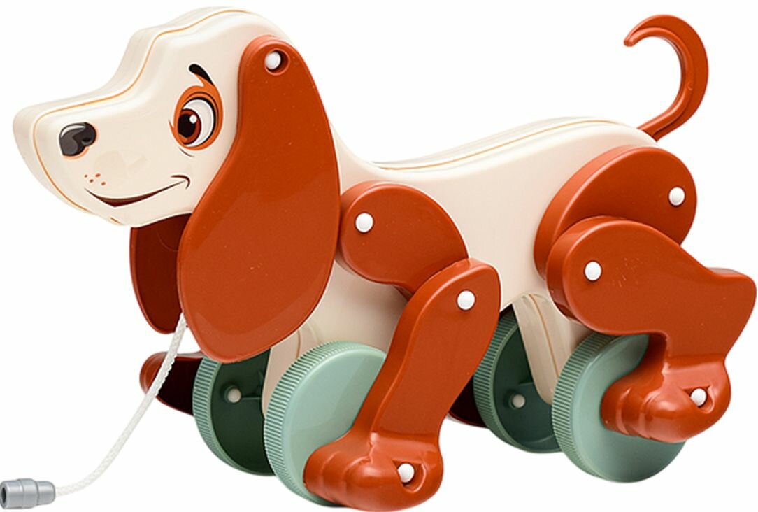 Детская каталка "Боби" на веревочке, развивающая игрушка для малышей, машинка-каталка для дома и улицы, цвет бело-коричневый